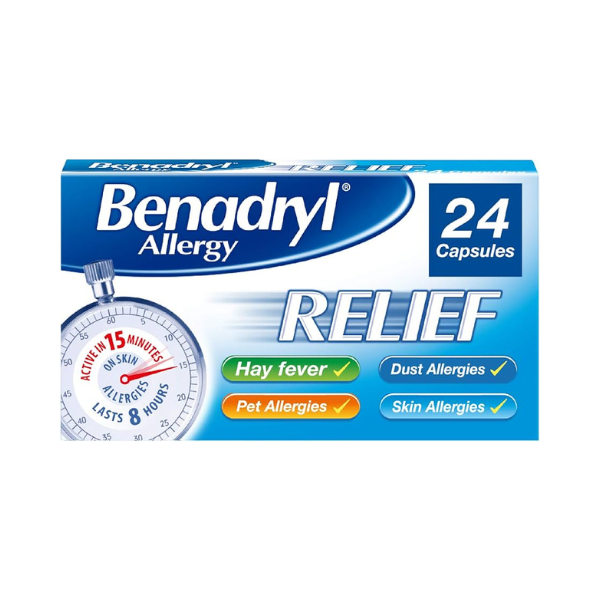 Benadryl Allergy Relief - 24 Capsules – UK Meds Online