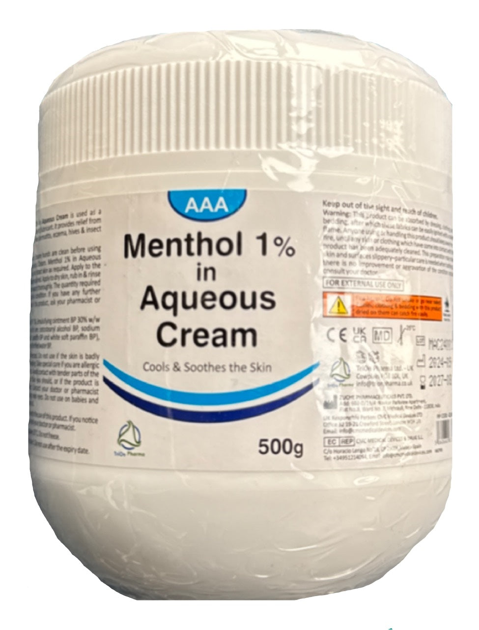 Aquasoothe 1% Menthol Aqueous Emollient Cream 500g – UK Meds Online